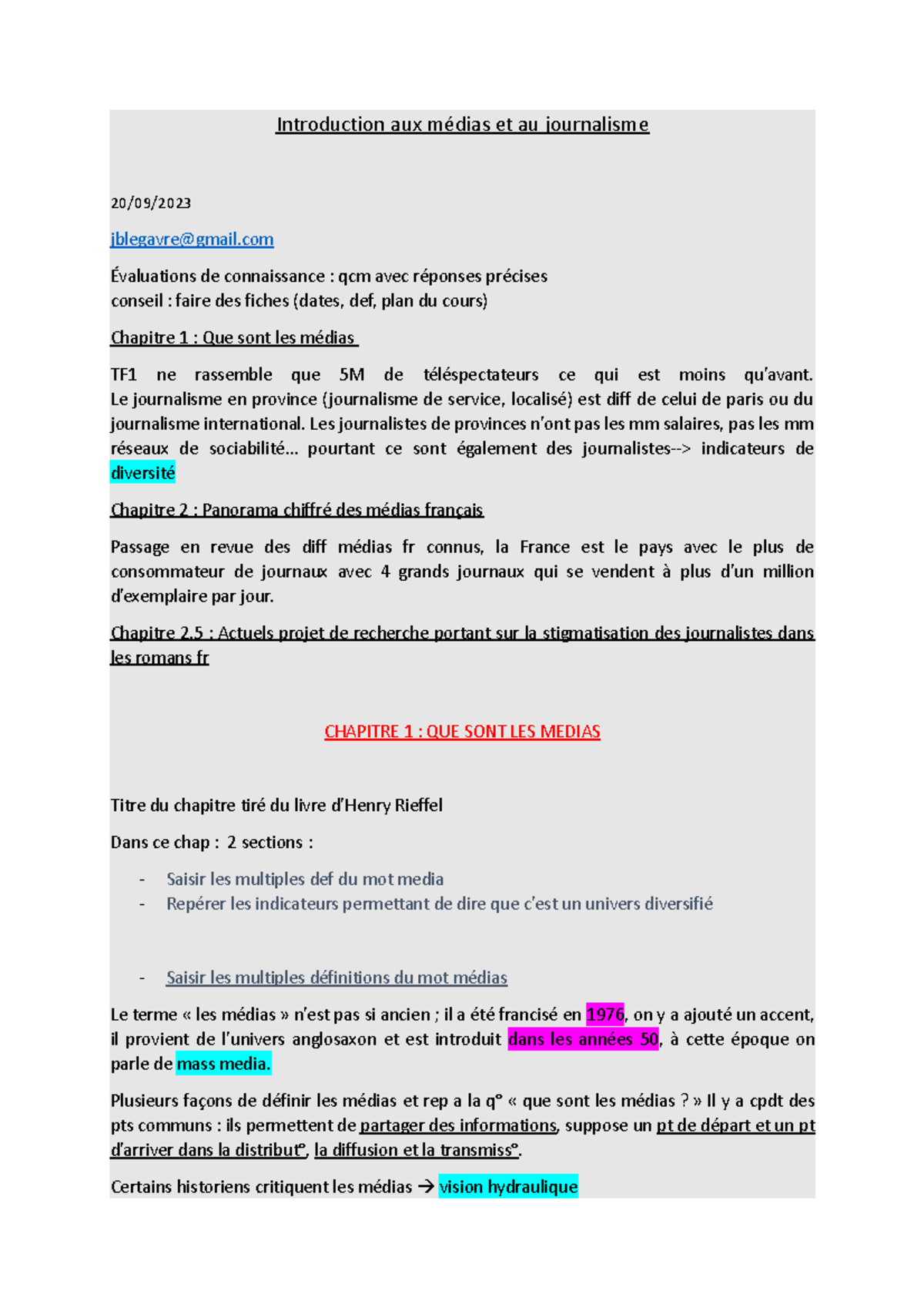 Chapitre 1 - Introduction aux médias et au journalisme 20/09/ jblegavre ...