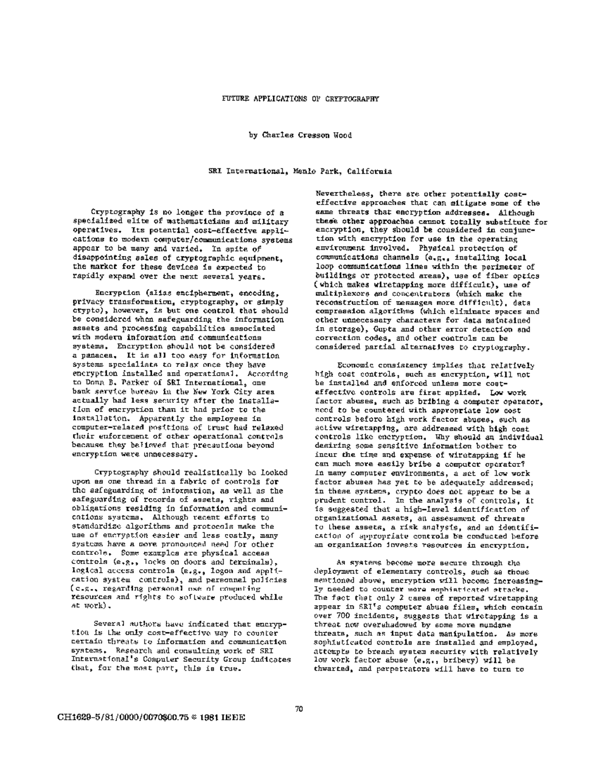 00044691 - FUTURE APPLICATIONS OF CRYPTOGRAPHY by Charles Cresson Wood ...