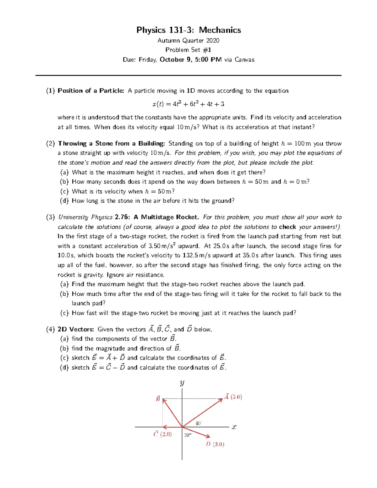 Problem Set #1 Questions - Physics 131-3: Mechanics Autumn Quarter 2020 ...