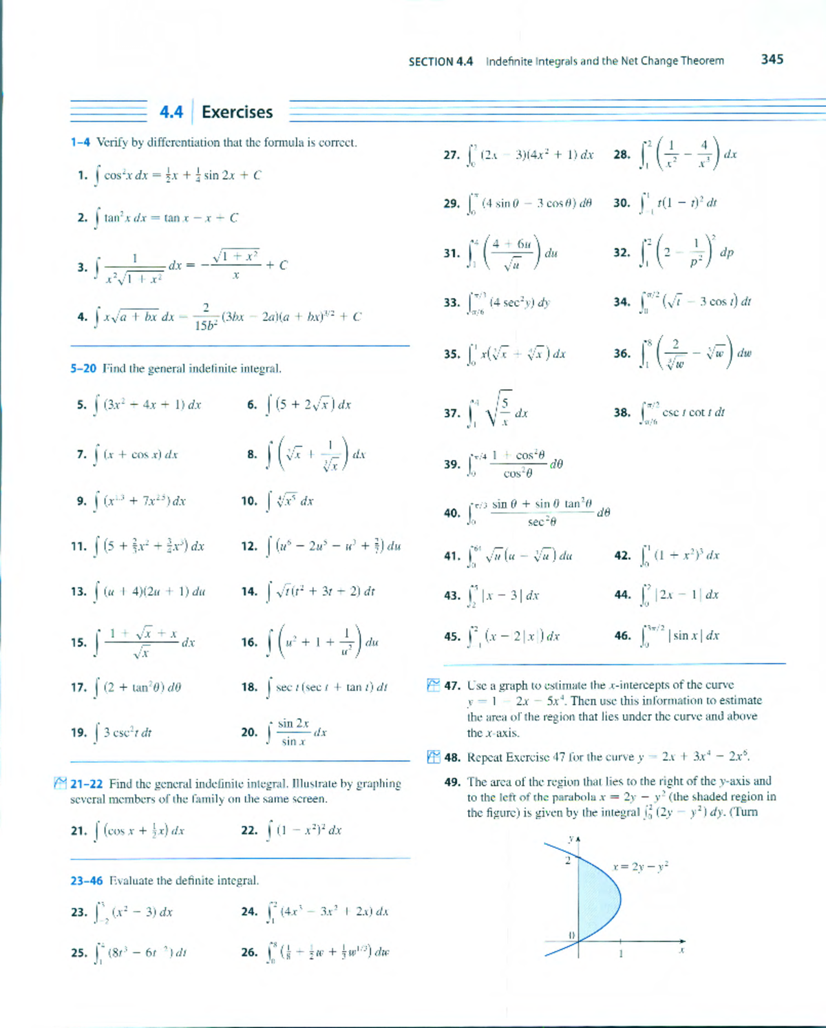 Calculus lecture material - SECTION 4 Indefinite Integrals and the Net Change Theorem 345 4 ...