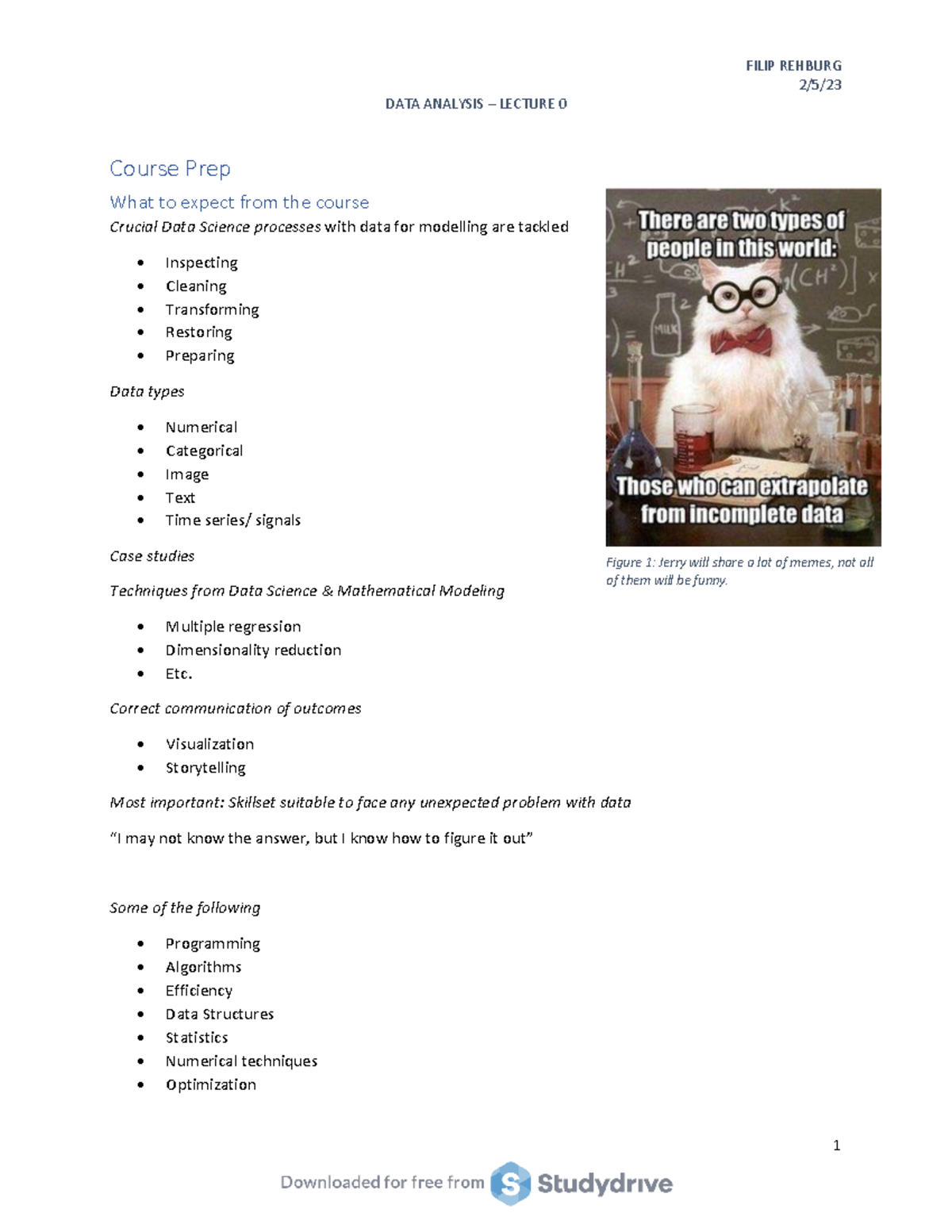 Course Prep - Filip Rehburg - 2/5/ DATA ANALYSIS – LECTURE 0 Course ...