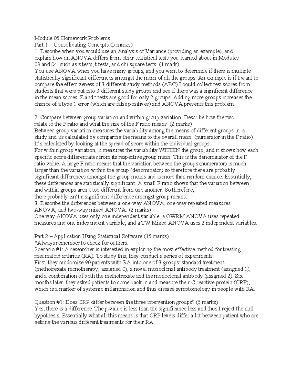 Module 6 homework - Module 05 Homework Problems Part 1 – Consolidating Concepts (5 marks ...