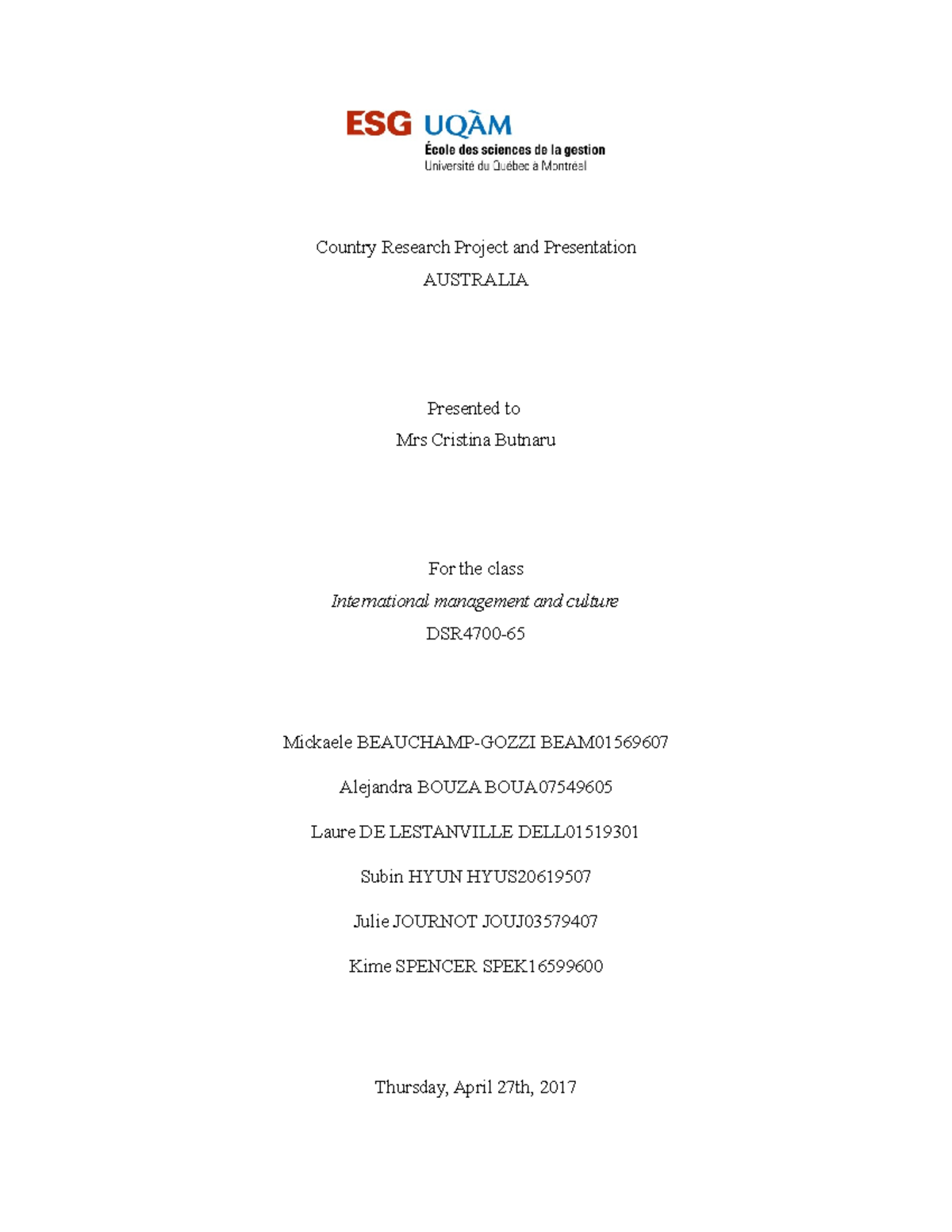 Team-Project-Australia Final - Country Research Project and ...