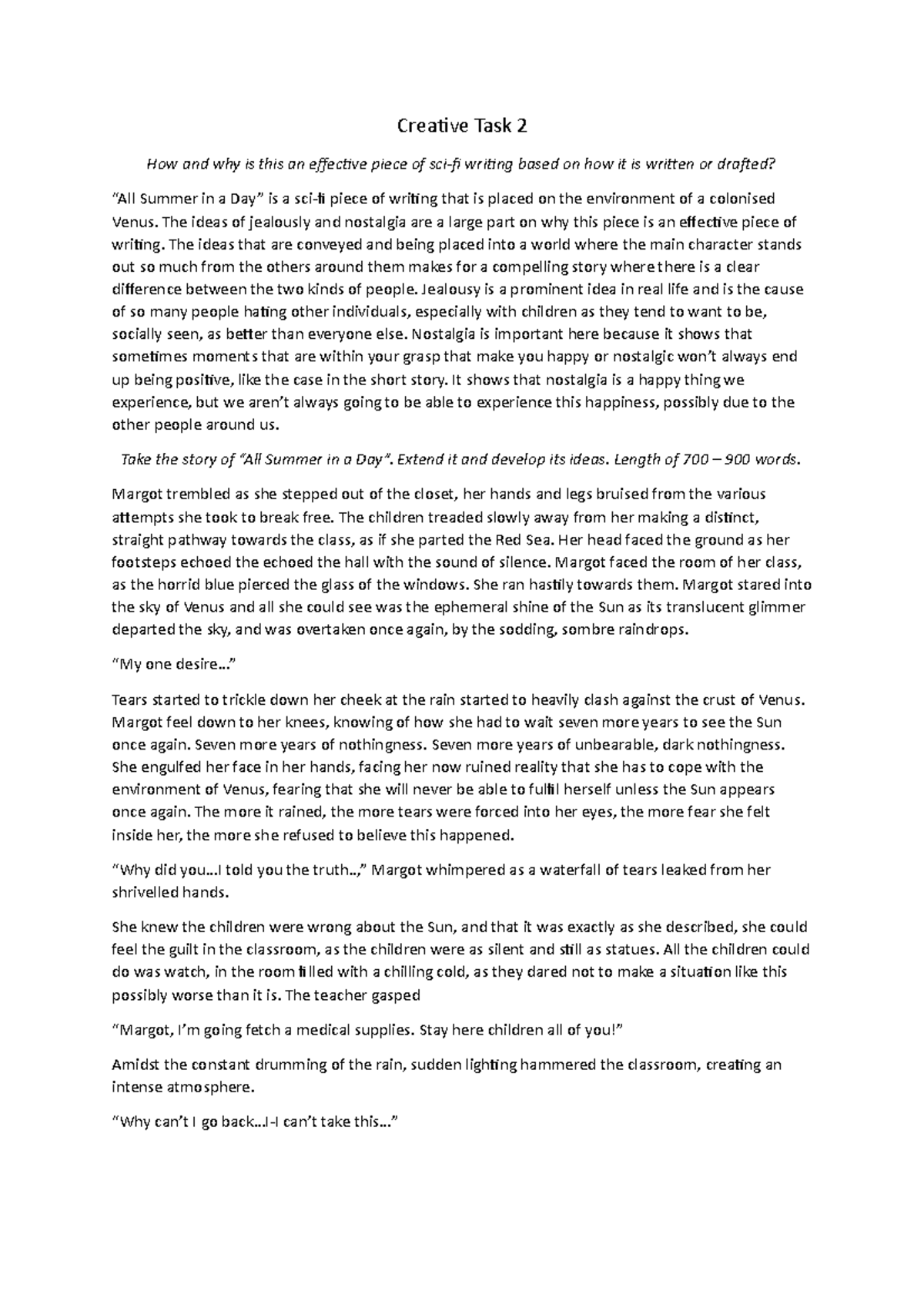 Creative task on summers day - Creative Task 2 How and why is this an ...