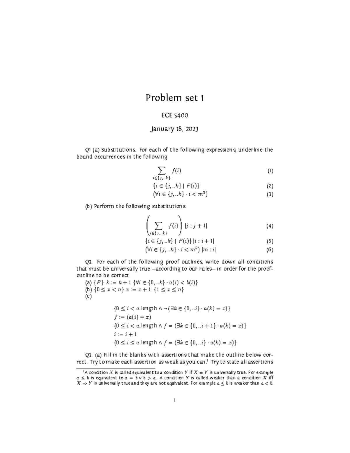 Problem Set 1 - Problem set 1 ECE 5400 January 18, 2023 Q1 (a ...