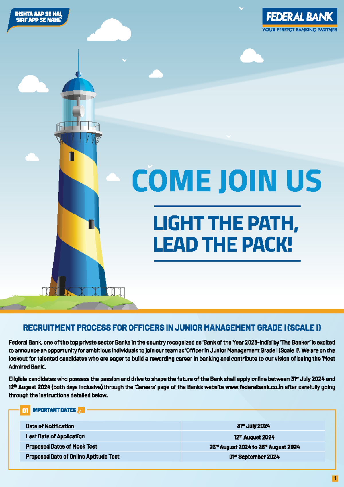 Recruitment Notification - Officer in JMG I - COME JOIN US LIGHT THE ...