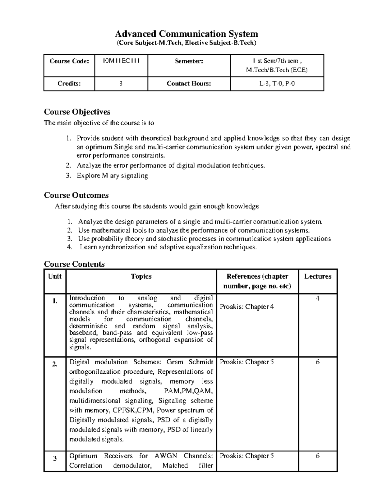 10M11EC111 - Advanced Communication System (Core Subject-M, Elective ...