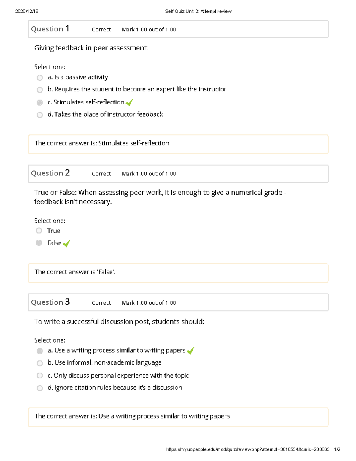 Self-Quiz Unit 2 Attempt review - 2020/ 12/ 18 Self-Quiz Unit 2: Attempt review - Studocu