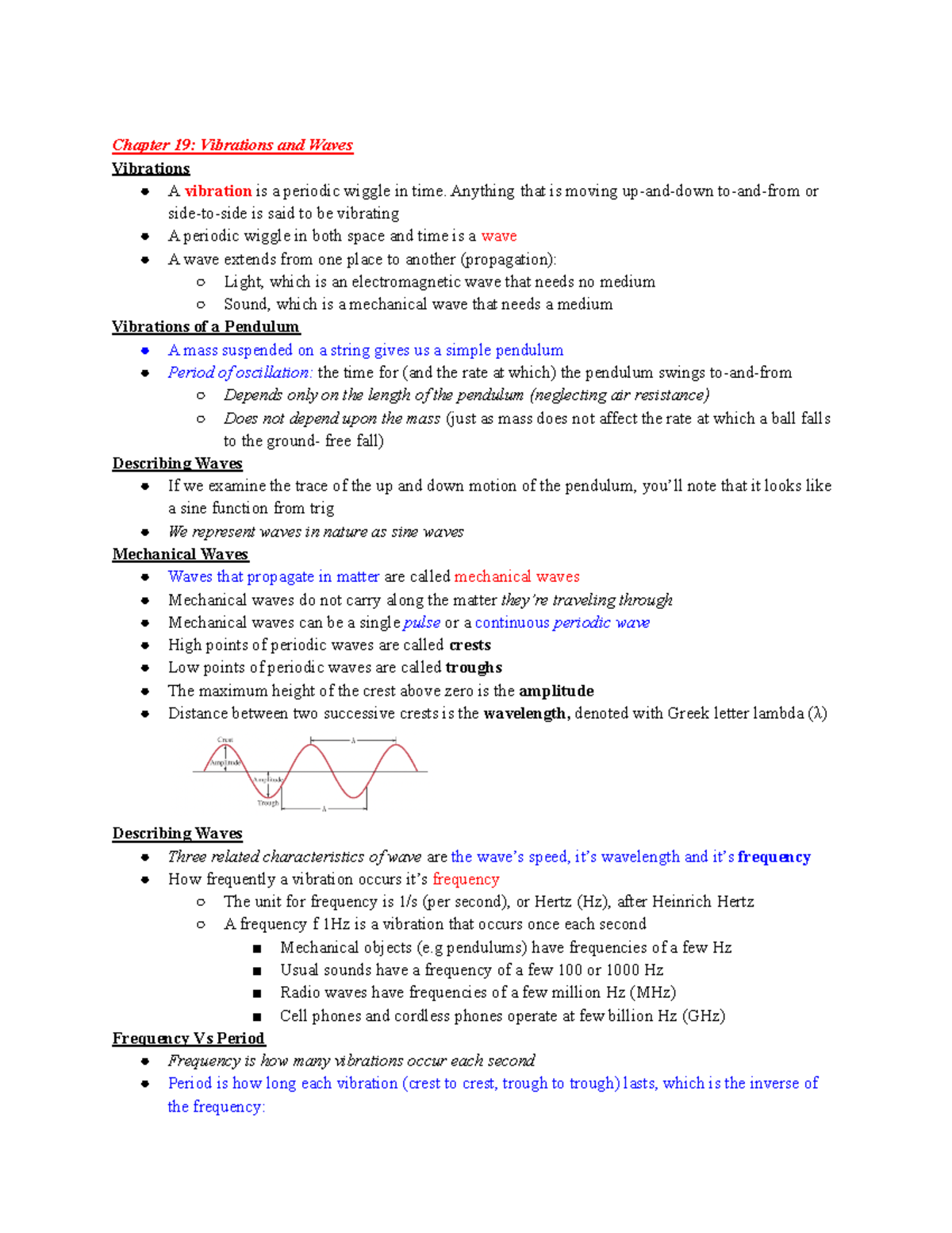 Physics Chapter 19 Notes - Chapter 19: Vibrations and Waves Vibrations ...