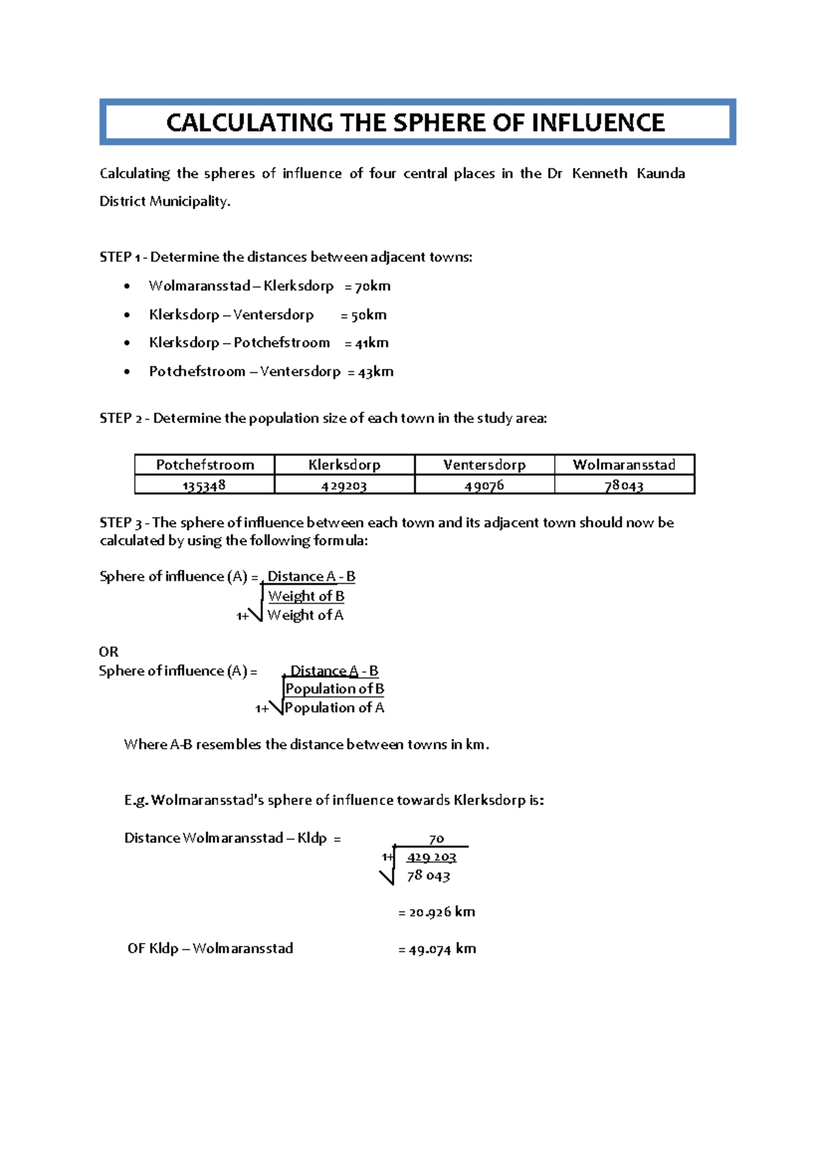 Sphere of influence Step-by-step - CALCULATING THE SPHERE OF INFLUENCE ...