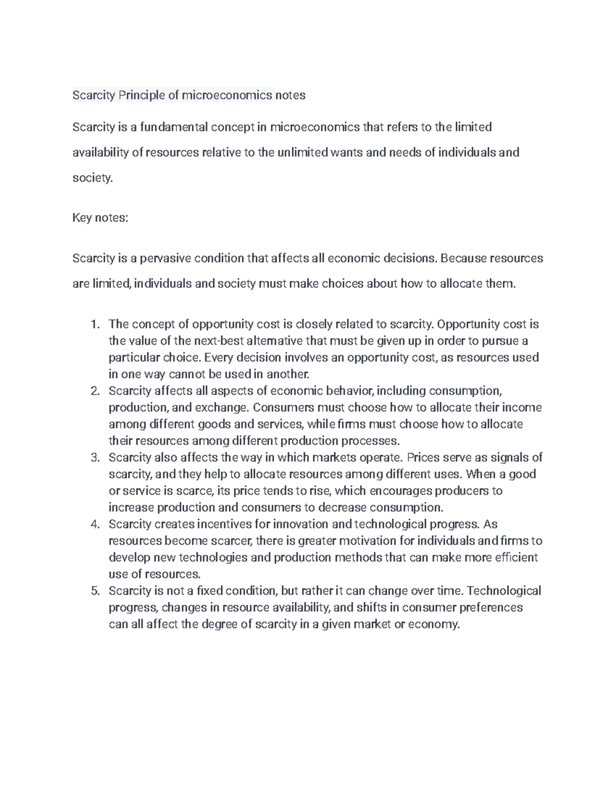 Scarcity Principles of Microeconomics notes - Scarcity Principle of ...