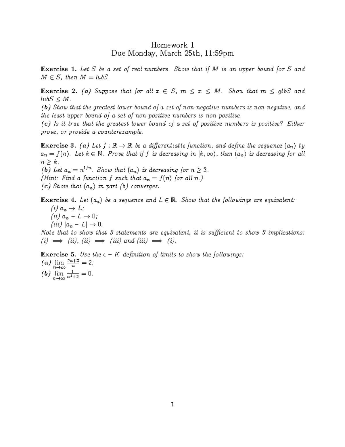 HW1 S24 ist right - Homework 1 Due Monday, March 25th, 11:59pm Exercise 1. Let S be a set of ...