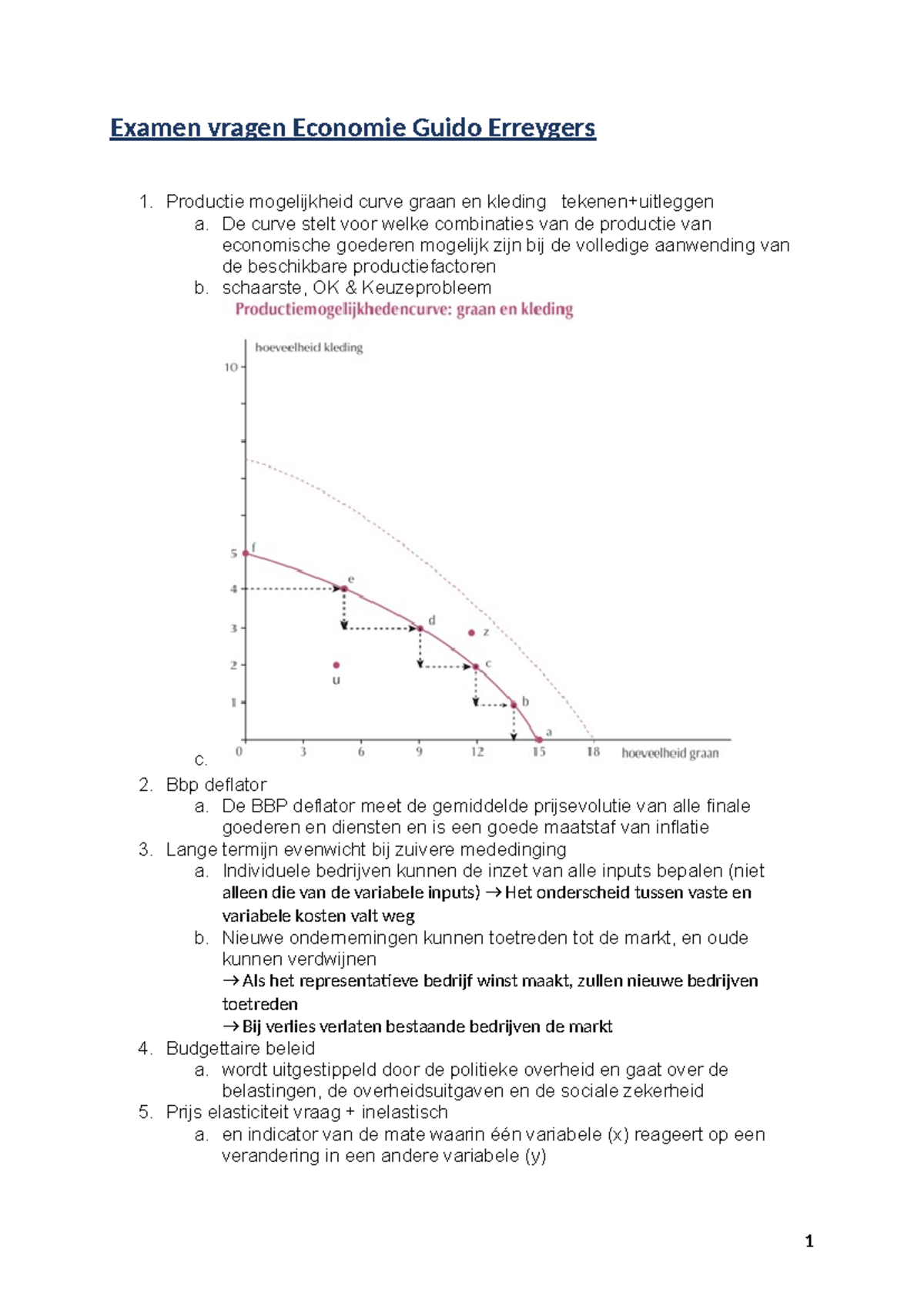 Examen vragen Economie - Productie mogelijkheid curve graan en kleding ...