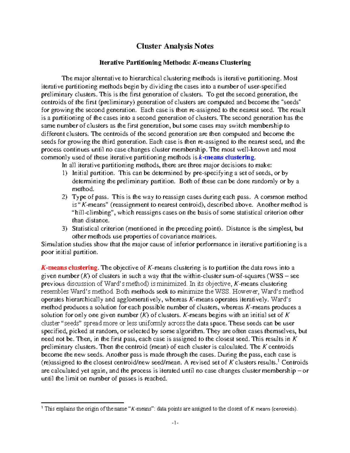 Cluster Analysis Notes (part 2) - Cluster Analysis Notes Iterative ...