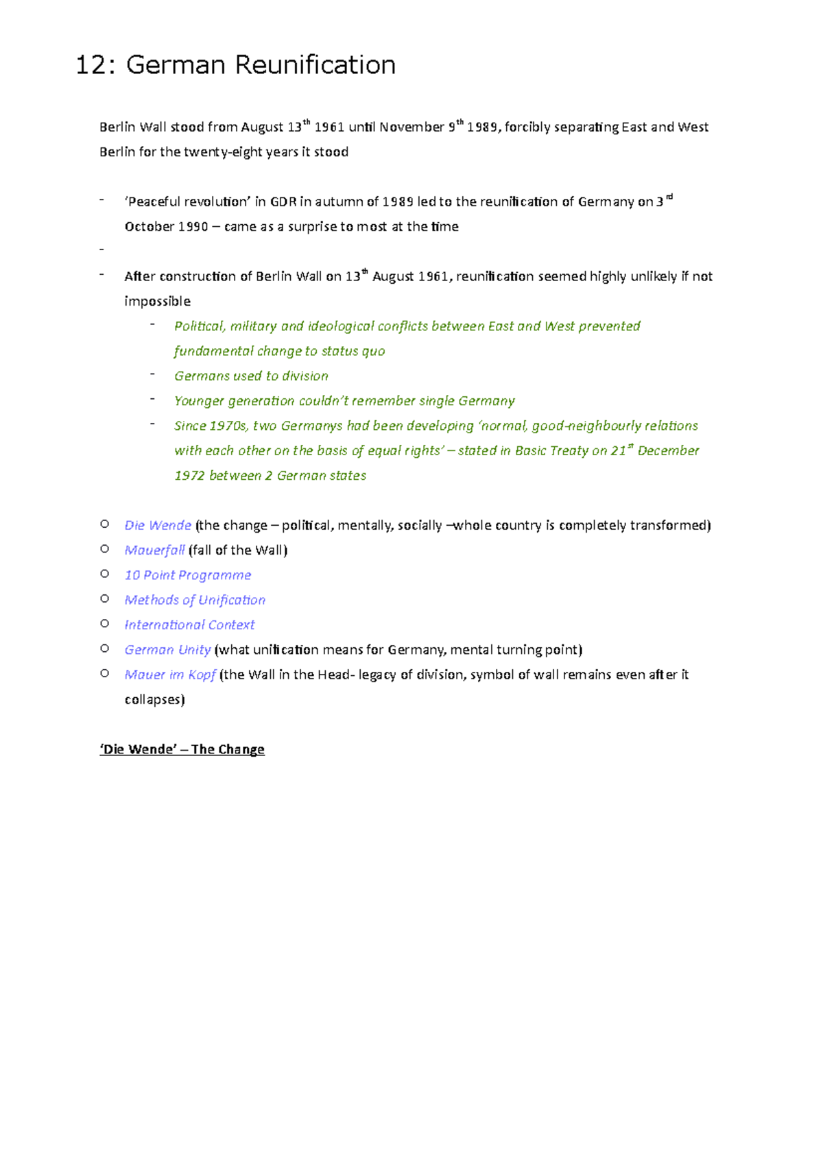 12. German Reunification - 12: German Reunification Berlin Wall stood ...
