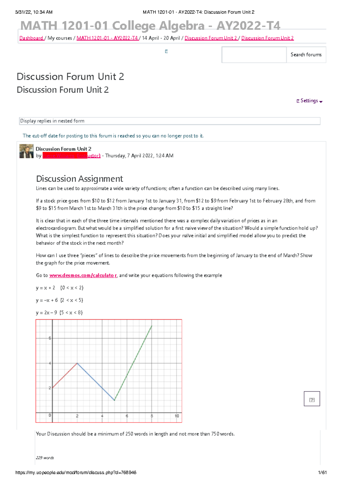 MATH 1201-01 - AY2022-T4 Discussion Forum Unit 2 - MATH 1201-01 College Algebra - AY2022-T ...