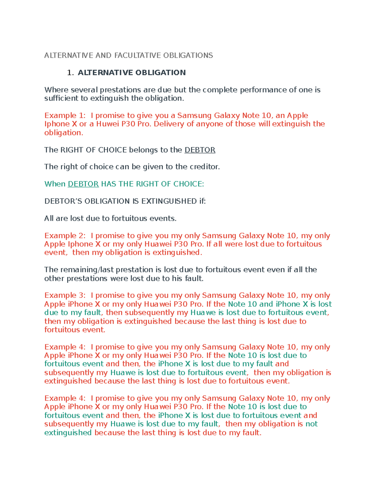 Oblicon handouts - ALTERNATIVE AND FACULTATIVE OBLIGATIONS 1 ...