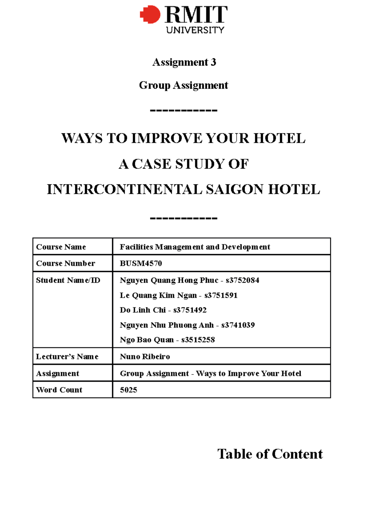 Assignment 3-Facility Group - Assignment 3 Group Assignment TO IMPROVE ...