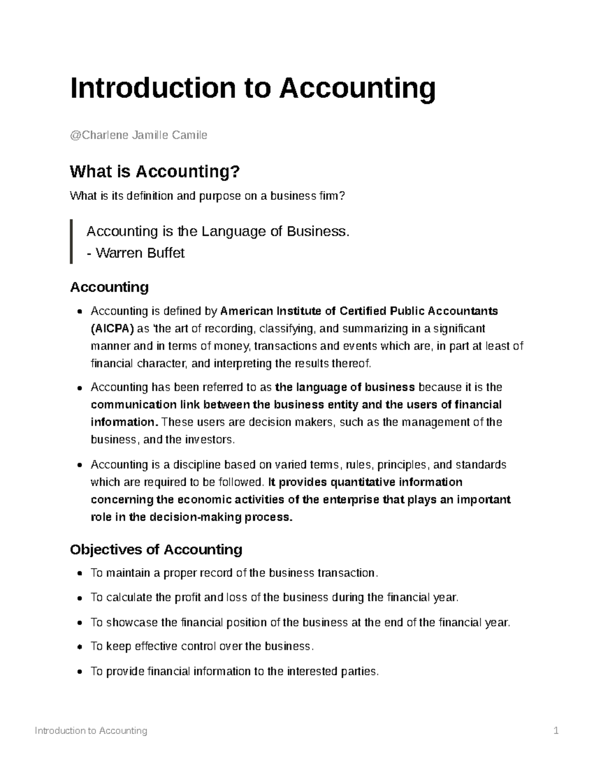 Introduction to Accounting - Warren Buffet Accounting Accounting is ...