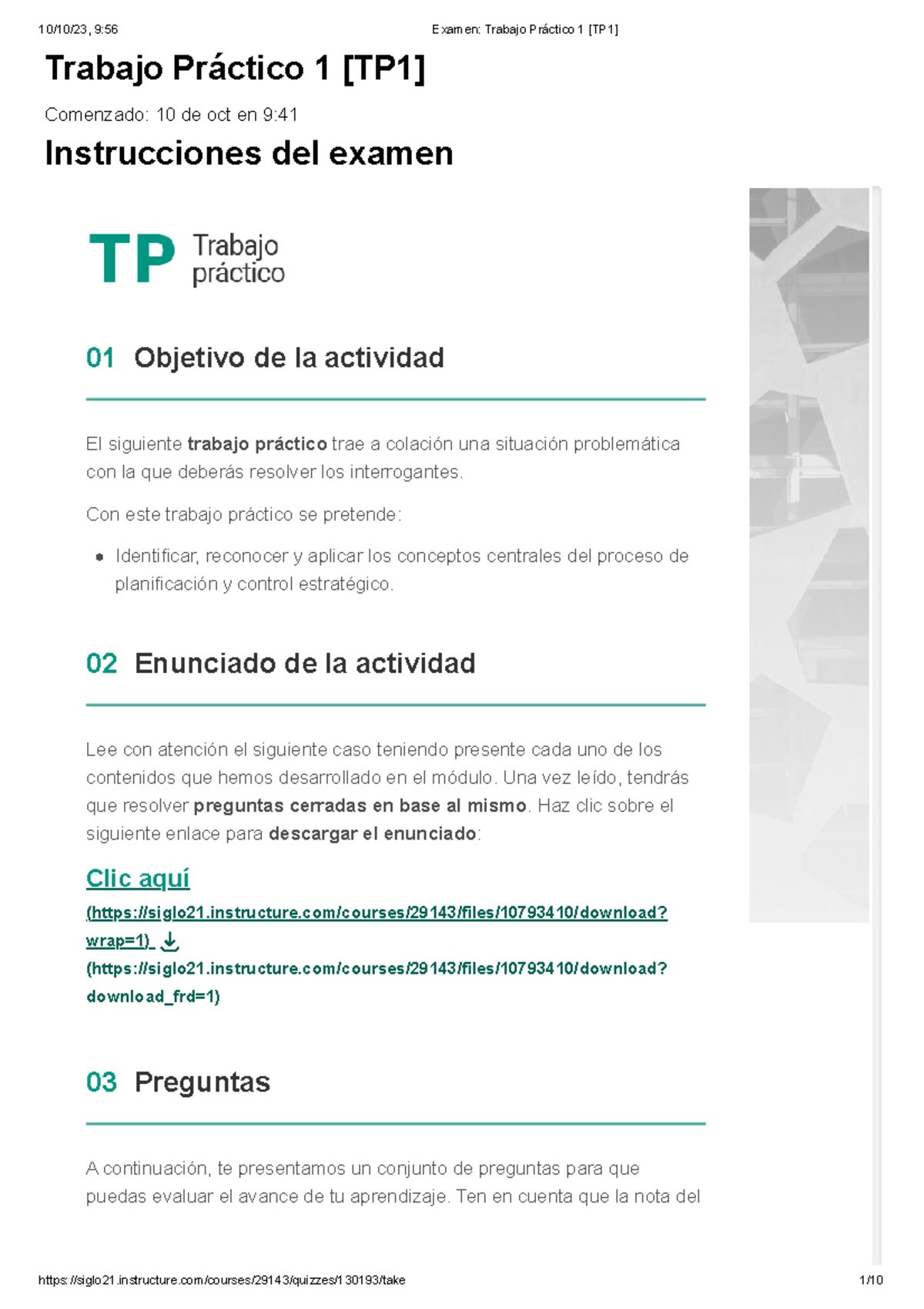 TP 1 CON 85 % - TP1 - Trabajo Práctico 1 [TP1] Comenzado: 10 de oct en ...