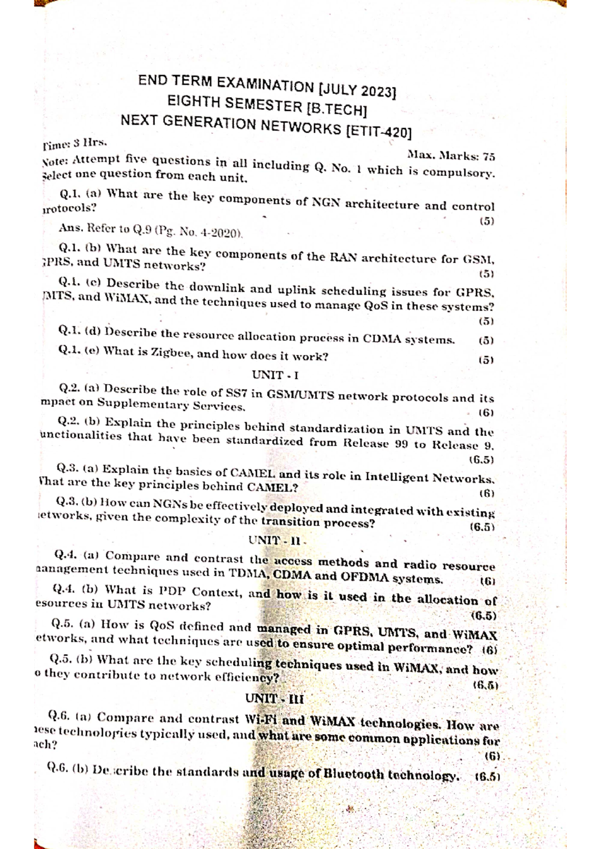 Next Generation Networks - END TERM EXAMINATION EIGHTH SEMESTER NEXT ...