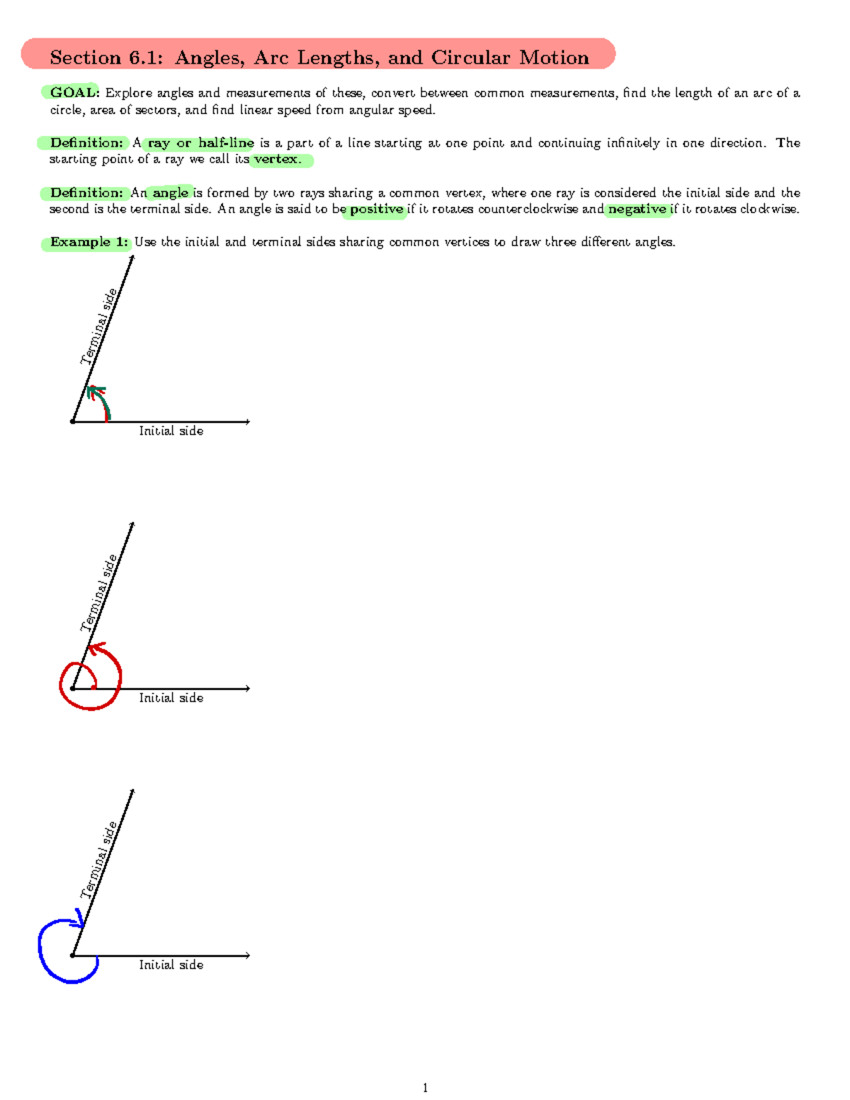 6.1 Angles, Arc Lengths, and Circular Motion - Section 6: Angles, Arc ...