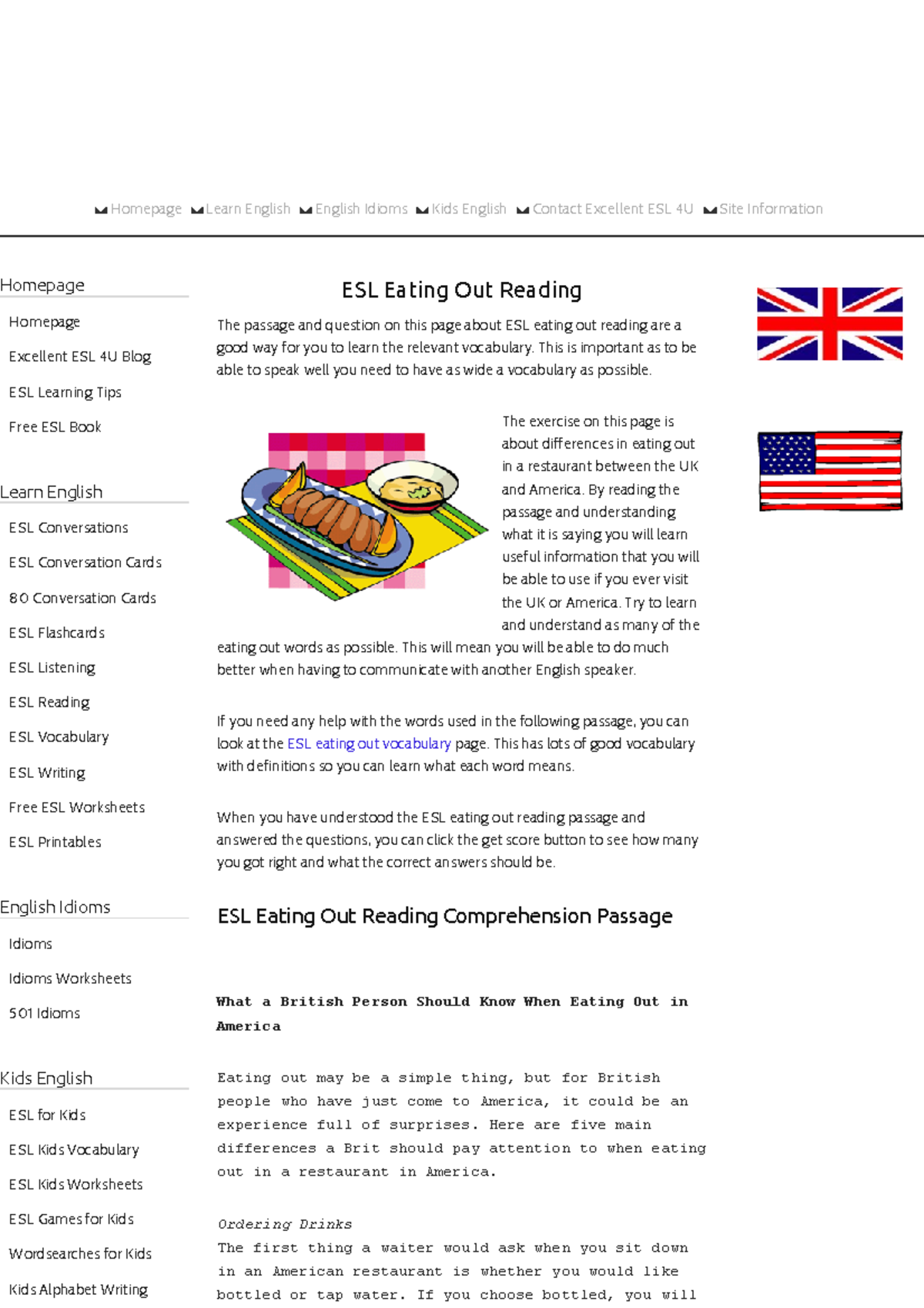ESL Eating Out Reading - This is important as to be able to speak well ...