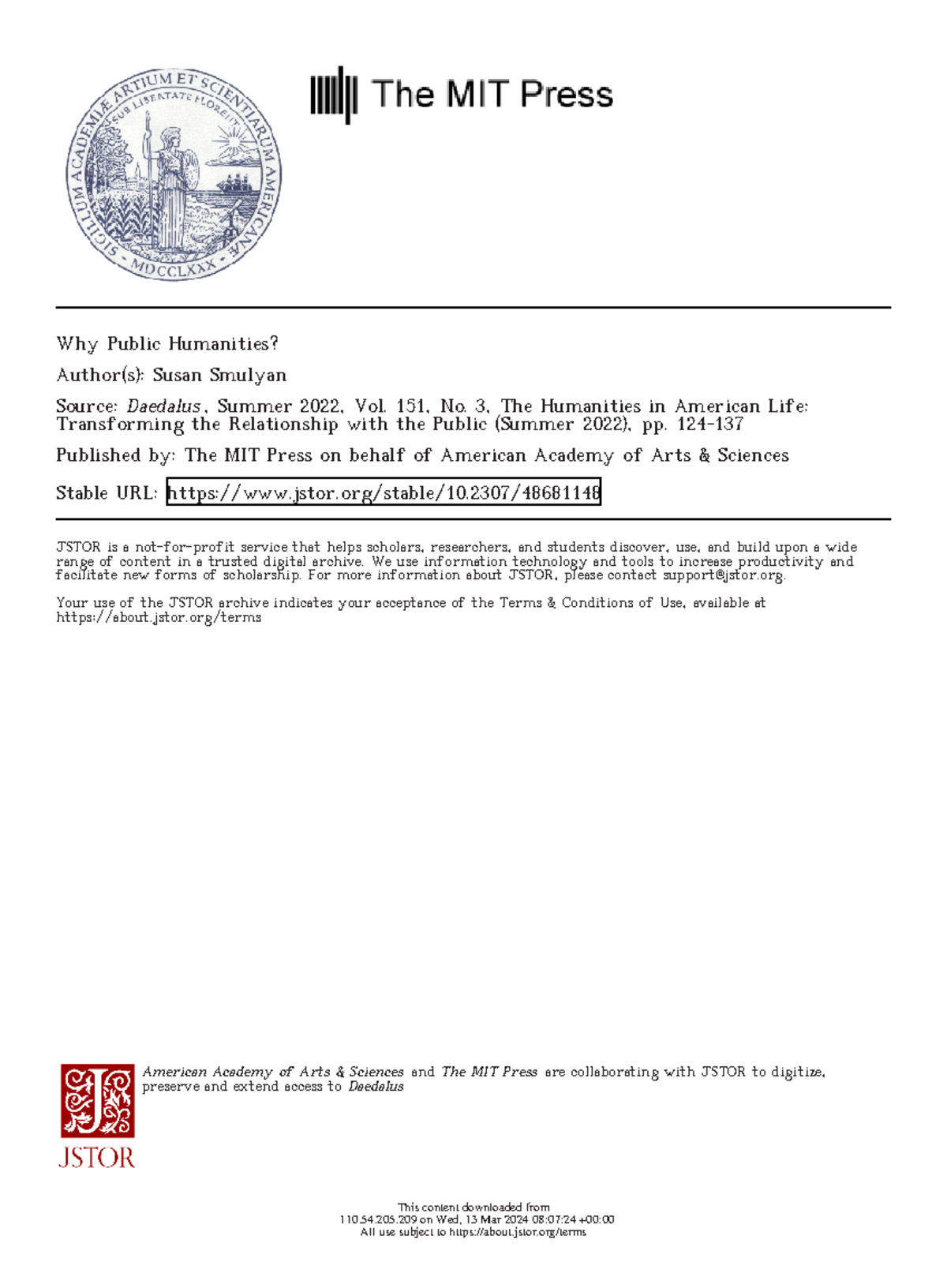 Smulyan-Public Humanities-2022 - Why Public Humanities? Author(s ...
