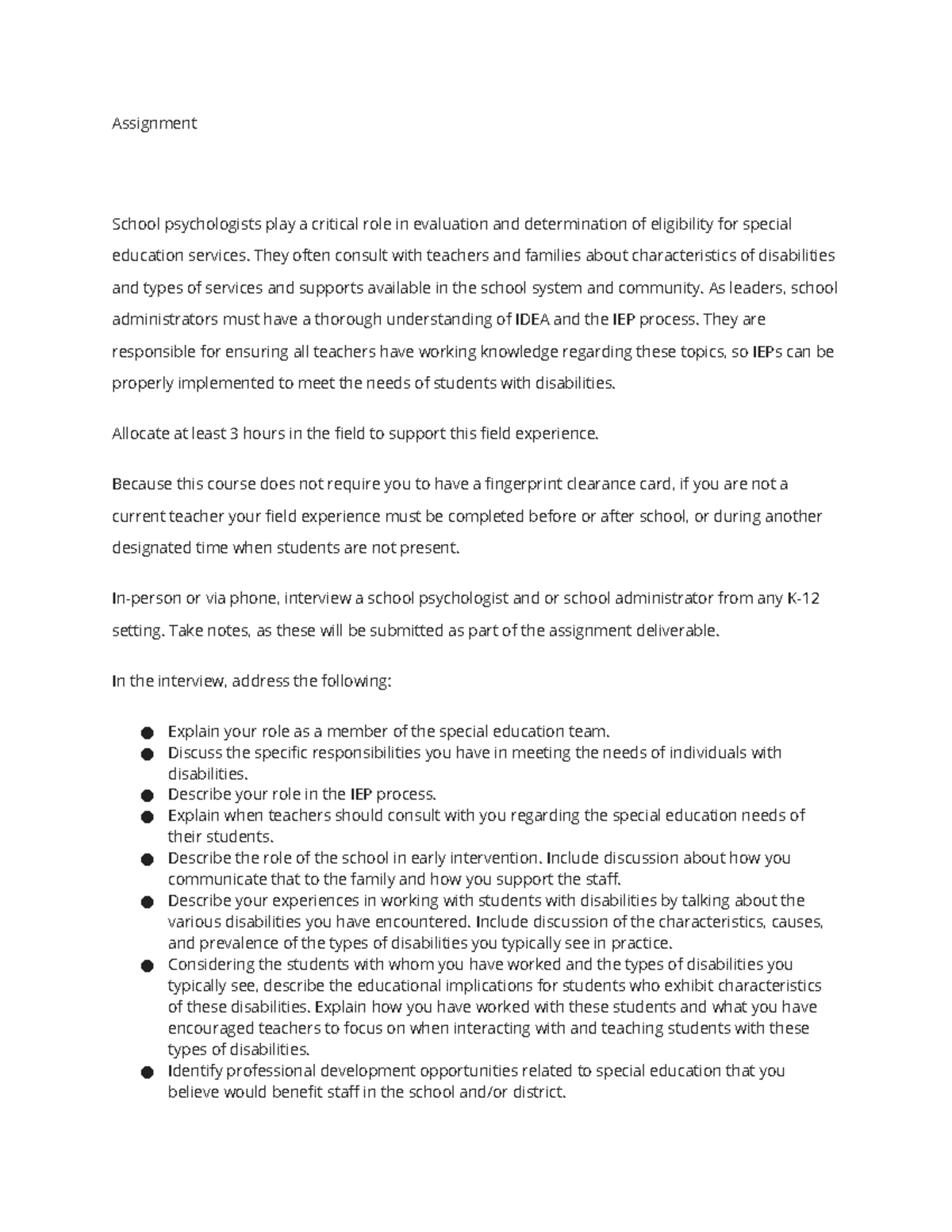 Interview Assignment - Mild to severe disability - Assignment School ...