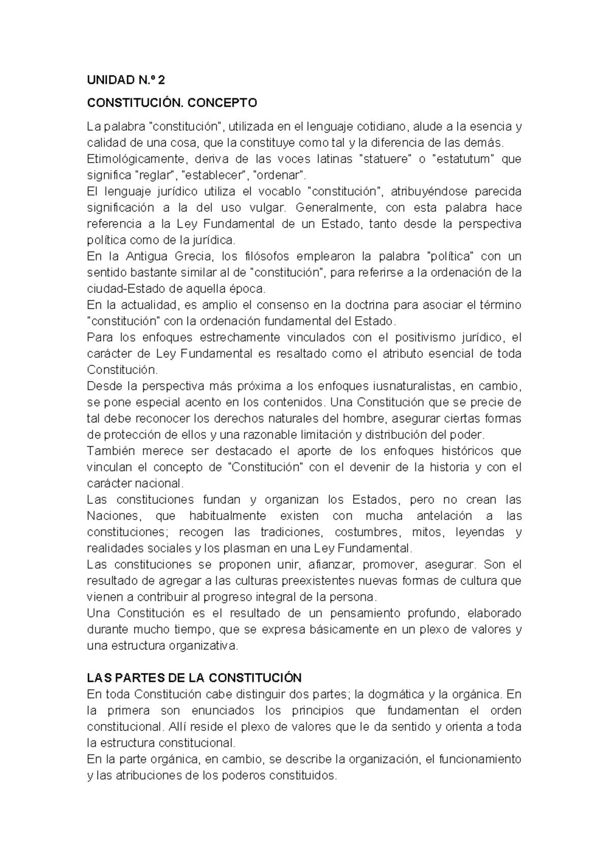Derecho publico unidad 2 - UNIDAD N.º 2 CONSTITUCIÓN. CONCEPTO La ...