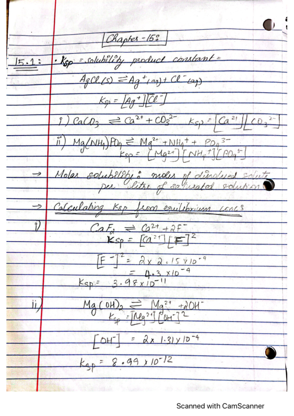 Solubility equilibria - Chapter 15: Ksp solubility product constant ...