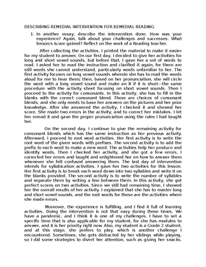 Description AND Daily LOG OF Three WEEK Remedial Instruction - DON ...