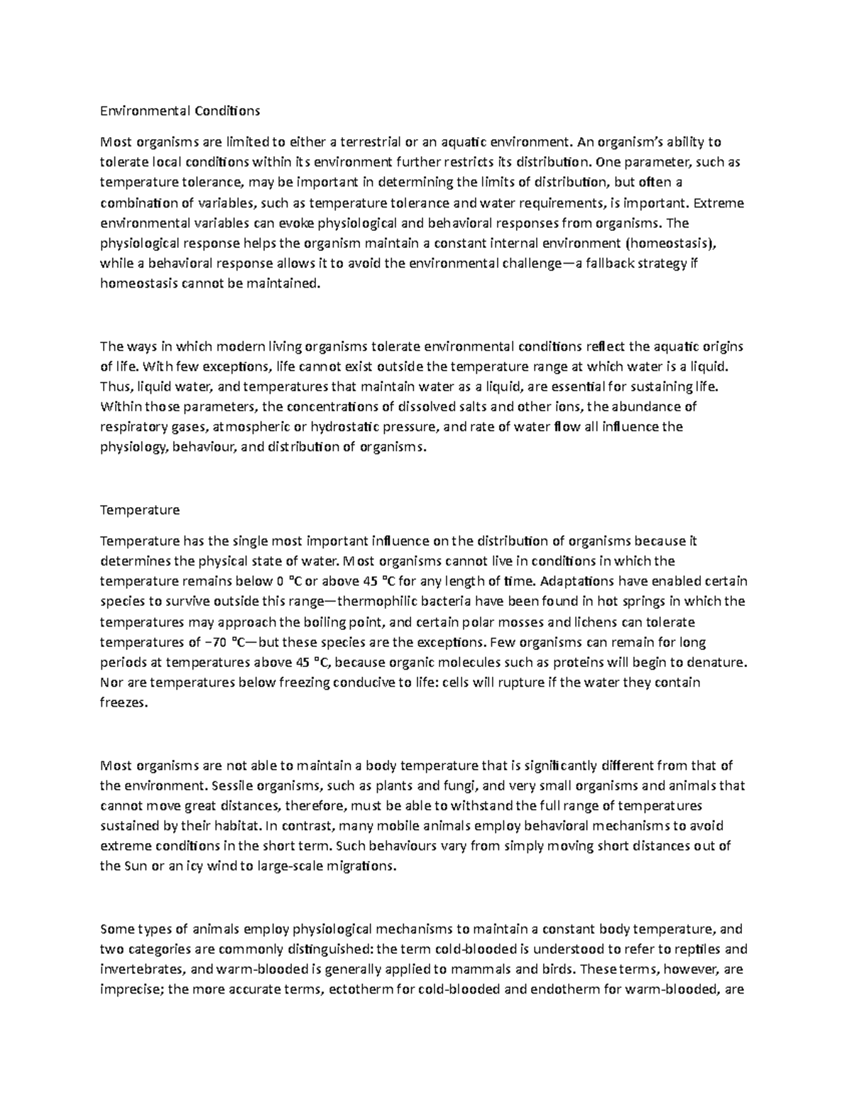Environmental Conditions - An organism’s ability to tolerate local ...