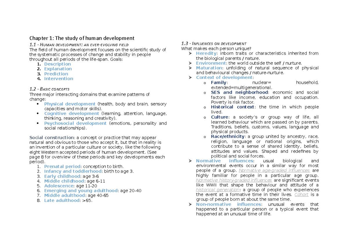 Chapter 1 Ontwikkelingspsychologie - Chapter 1: The study of human ...