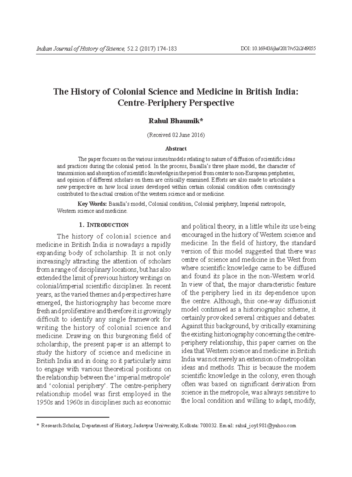 The History of Colonial Science and Medicine in Br - Indian Journal of ...