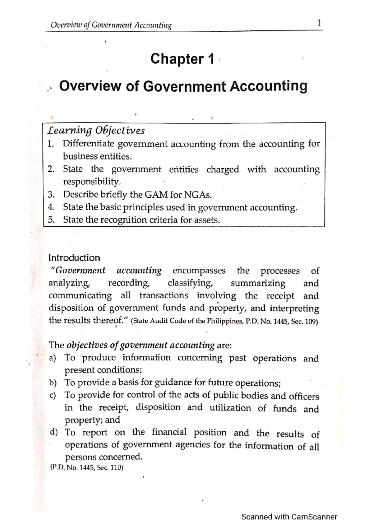 Chapter 1 - Overview of GA - Overview of Government Accounting 1 q ...