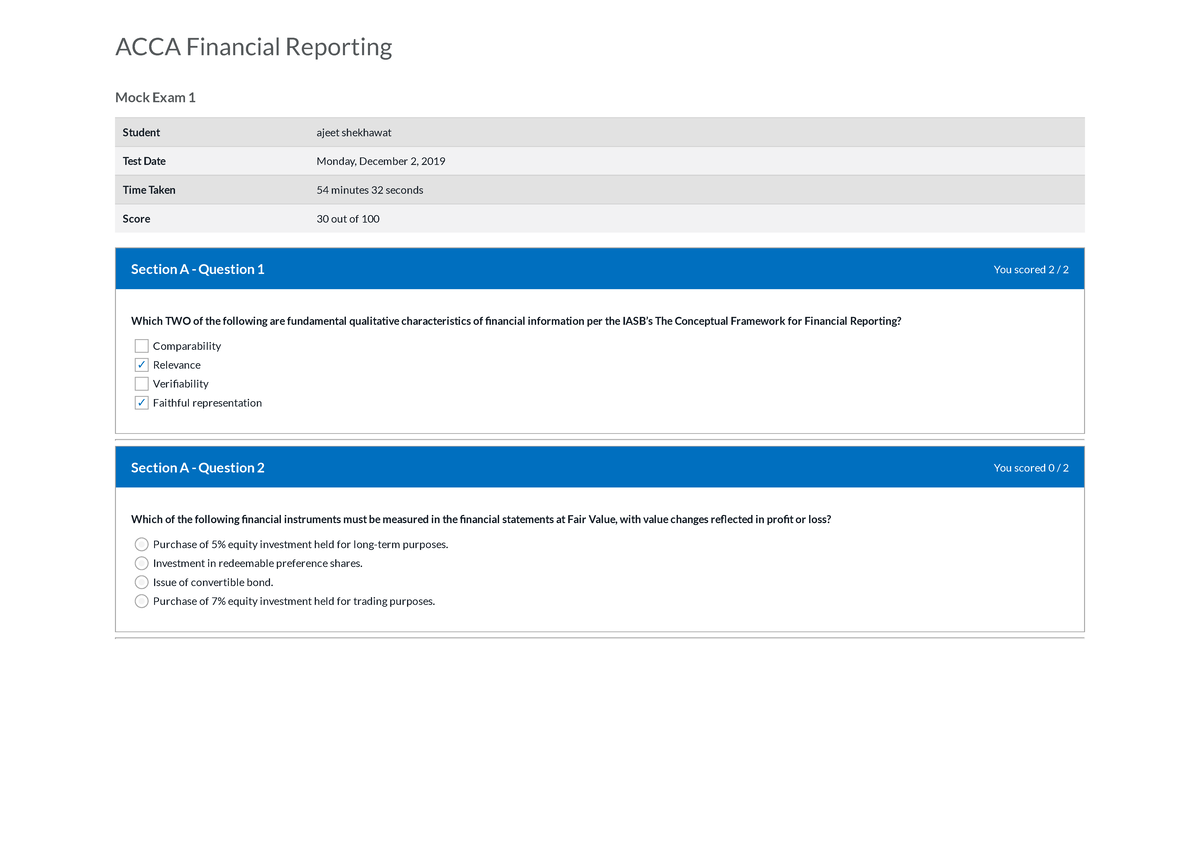 Sample/practice exam - ACCA Financial Reporting Mock Exam 1 Student ...
