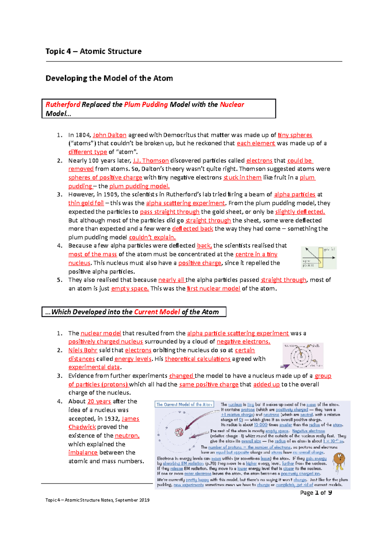 GCSE Physics Revision Notes - P4 - Atomic Structure - Sep 2019 - Topic ...