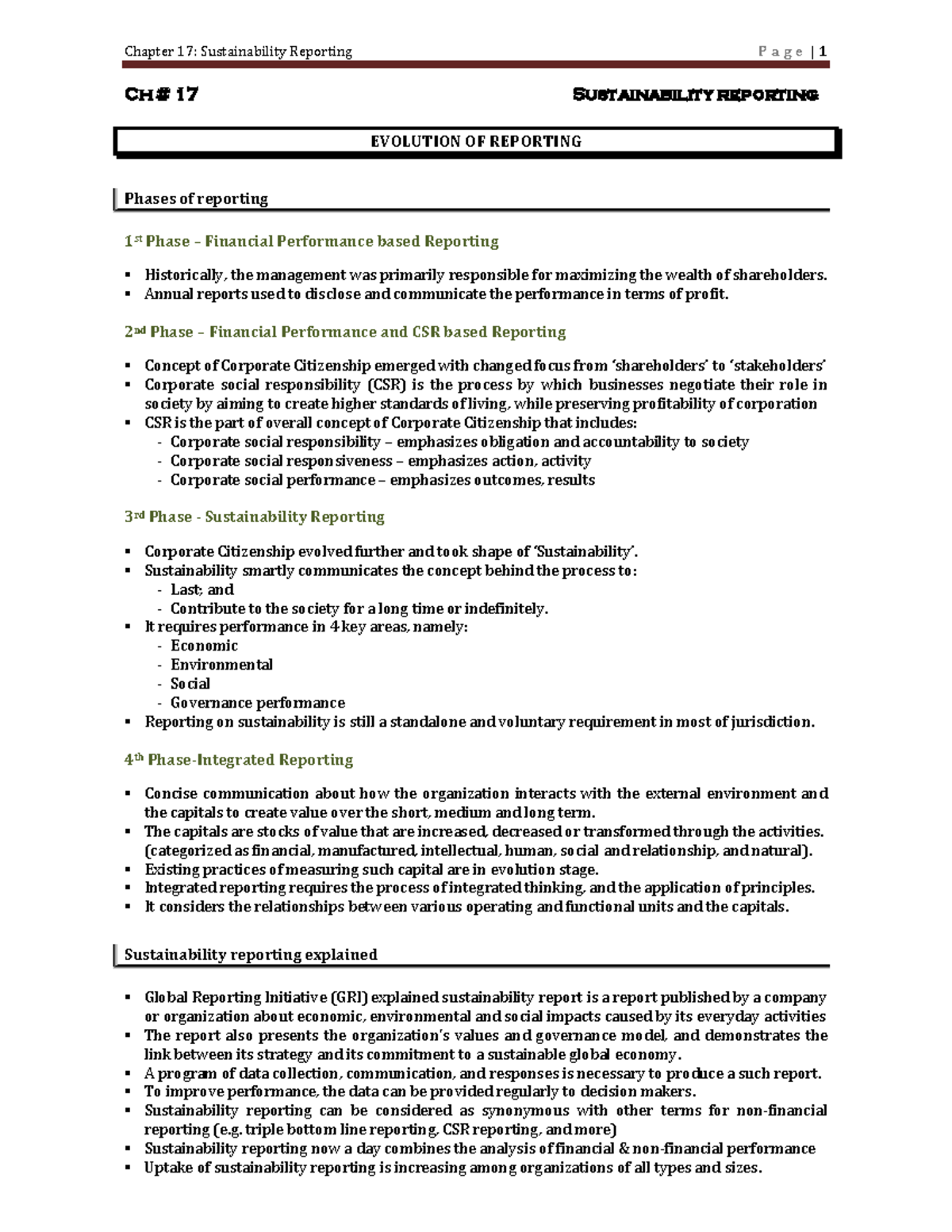 Ch # 17 Sustainability Reporting Notes Final - Ch # 17 Sustainability ...