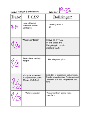 Aaliyah Bartholomew - Bellringer Worksheet - Name ...