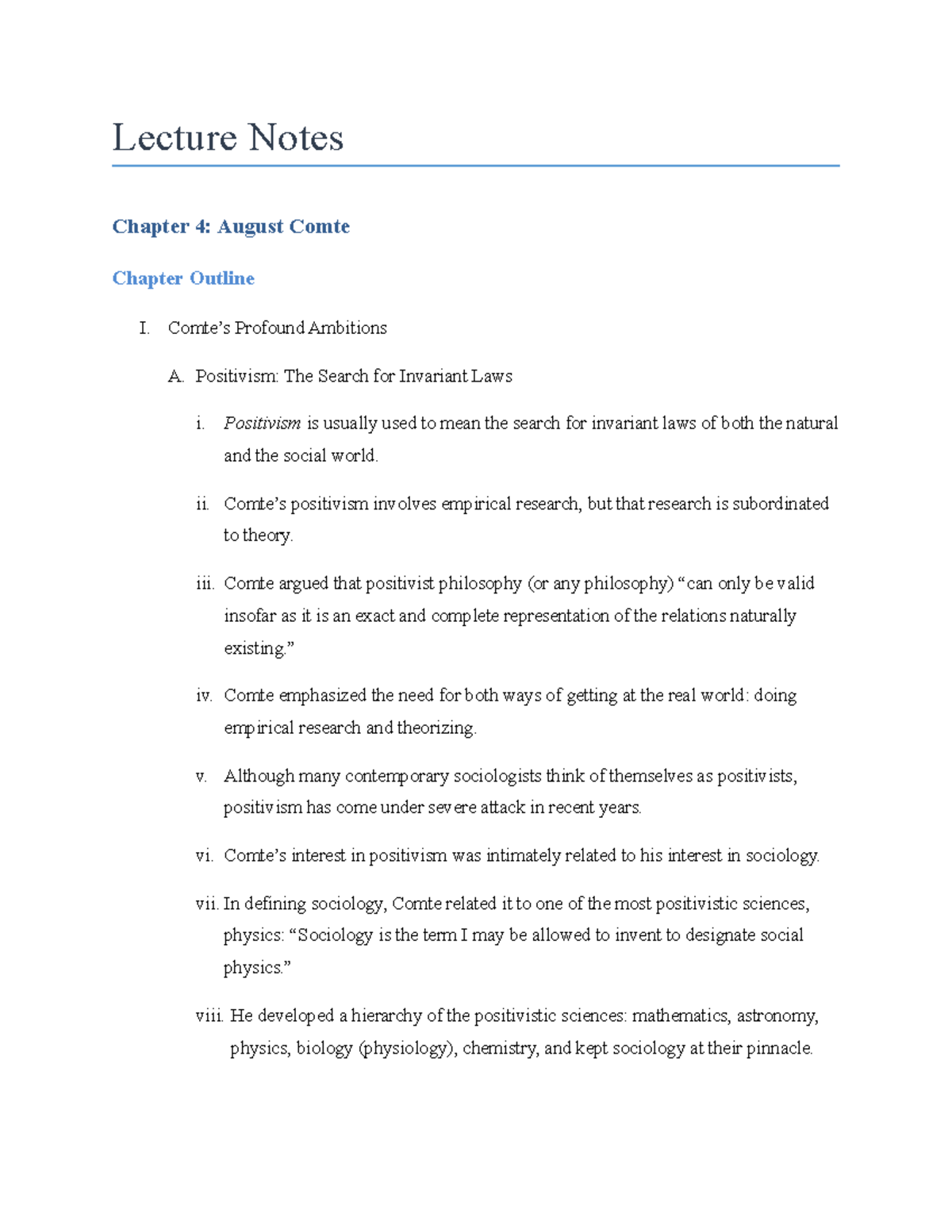 3. Auguste Comte Notes - Lecture Notes Chapter 4: August Comte Chapter ...