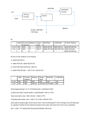 Mineral Processing Exam 2014 - QUESTION 1: a) MASS BALANCE The flow ...