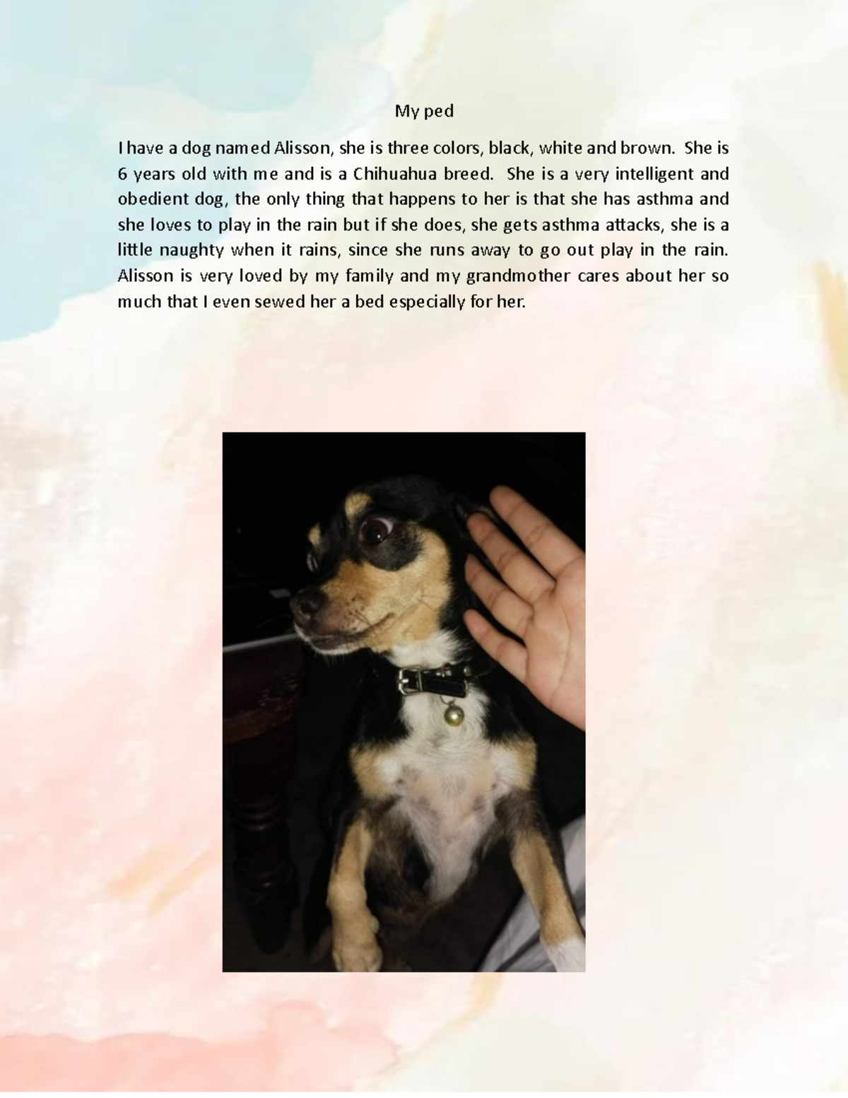 My ped - Inglés - My ped I have a dog named Alisson, she is three ...