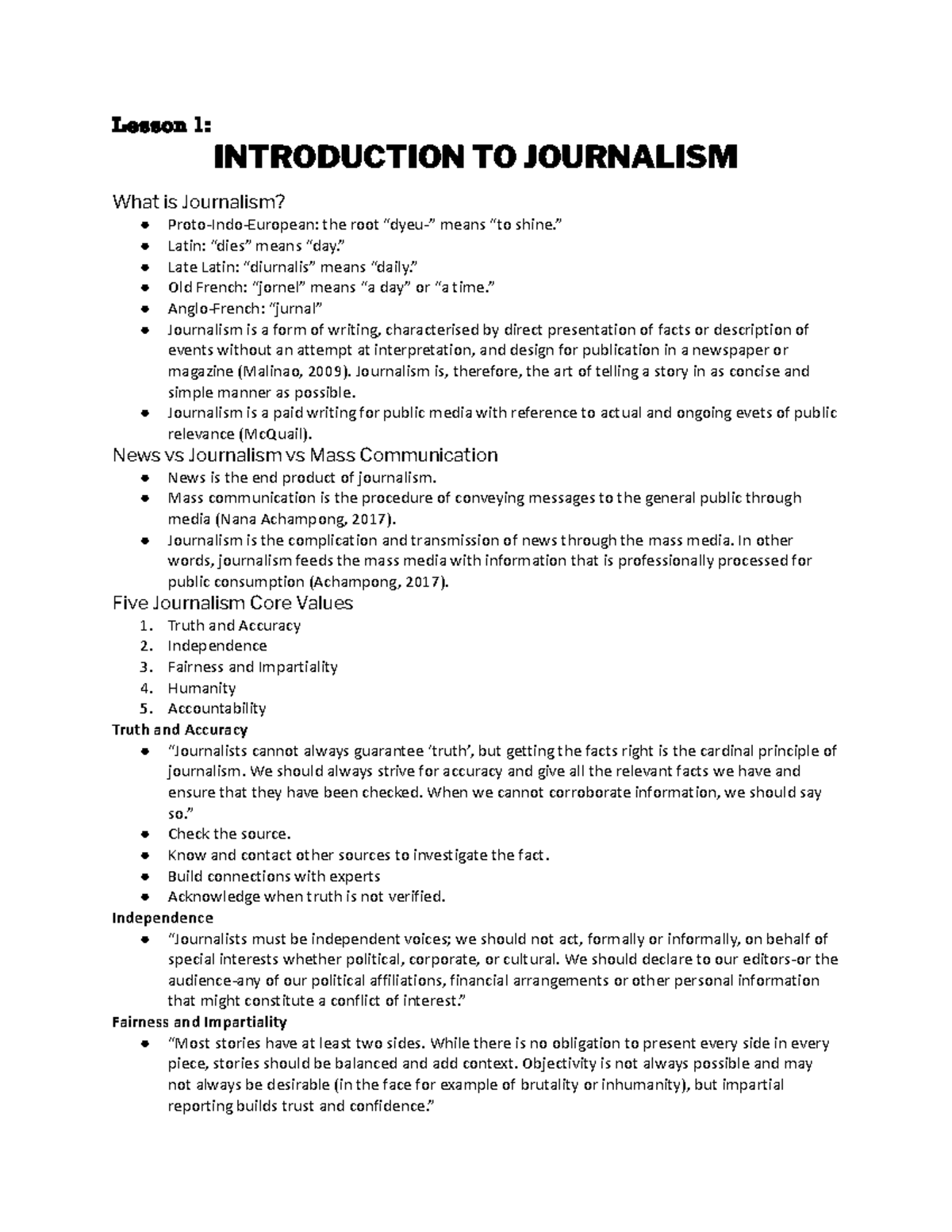 Compiled Lessons for Journalism Priciples and Practices - Lesson 1 ...