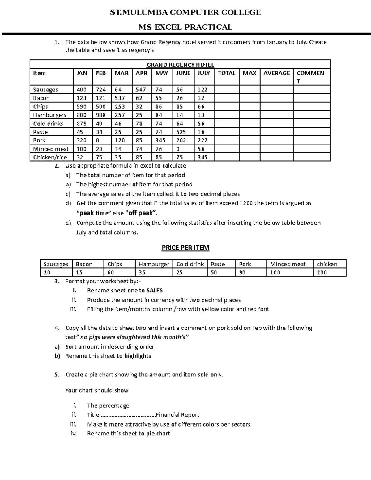Excel 4-Grand Regency - ST COMPUTER COLLEGE MS EXCEL PRACTICAL The data ...