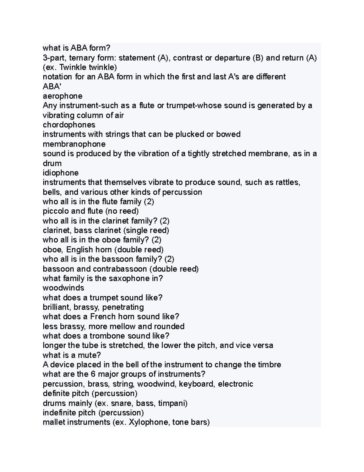 Music 5 - Lecture notes to study - what is ABA form? 3-part, ternary ...