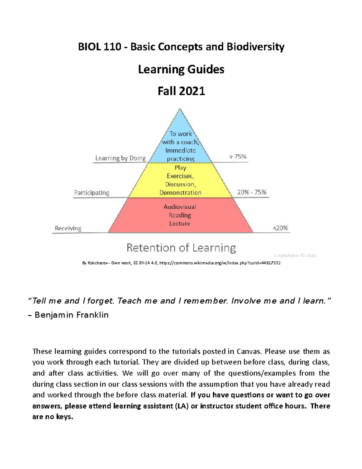 Learning Guide for Tutorial #1 Bio 110 - BIOL 110 - Basic Concepts and ...