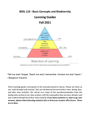 Learning Guide for Tutorial #4 Bio 100 - BIOL 110 - Basic Concepts and ...