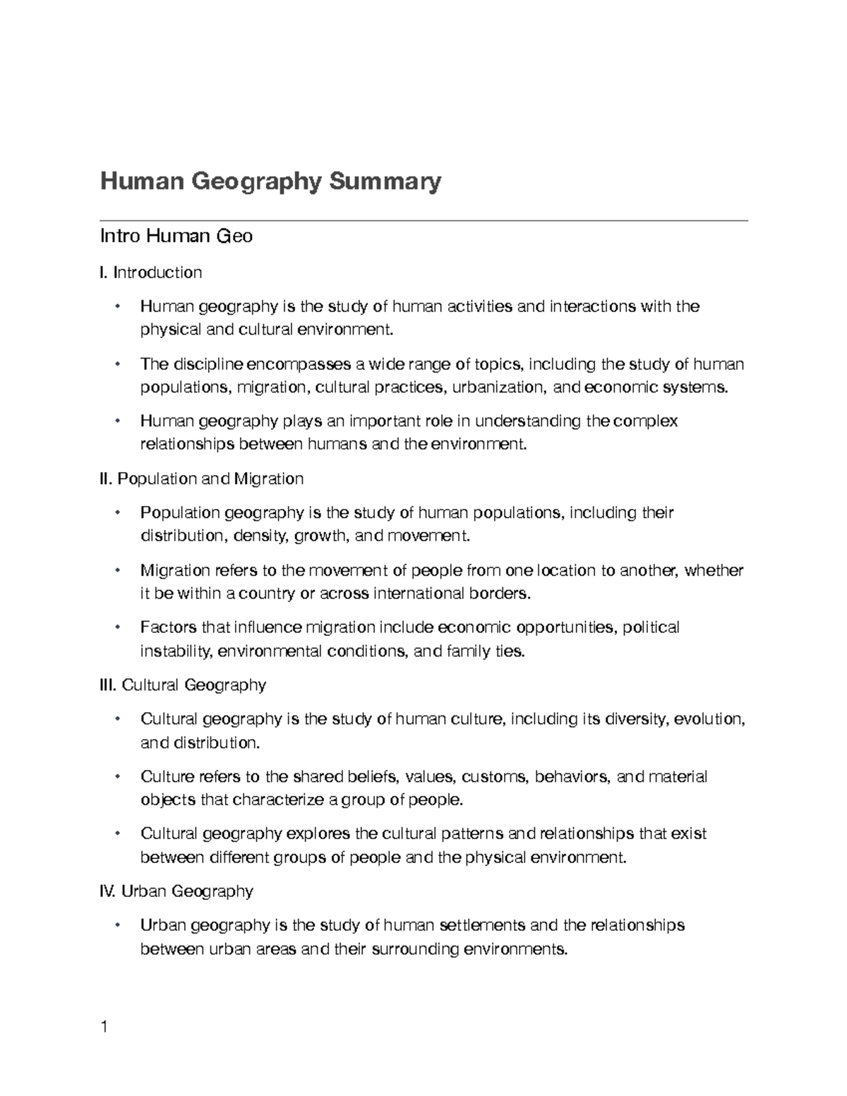 Human Geography Summary Notes - Human Geography Summary Intro Human Geo ...