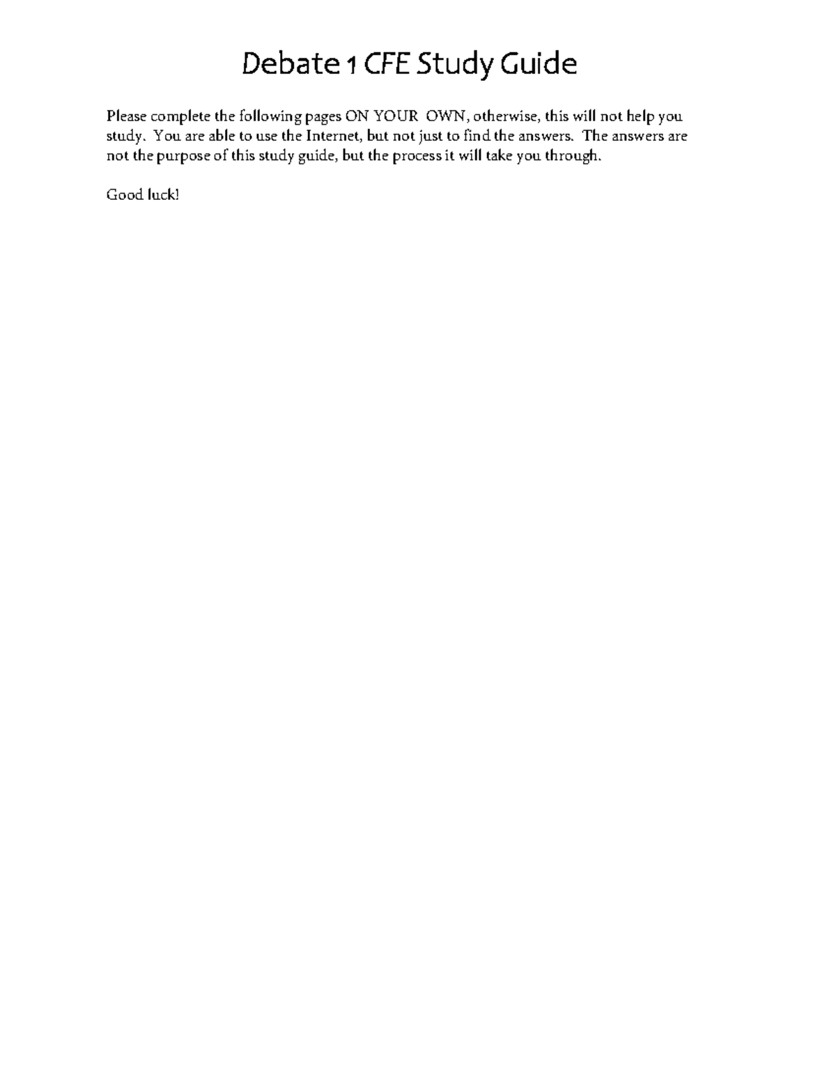 Full Debate 1 CFE Study Guide - D ebate 1 CFE S tudy G uide Please ...